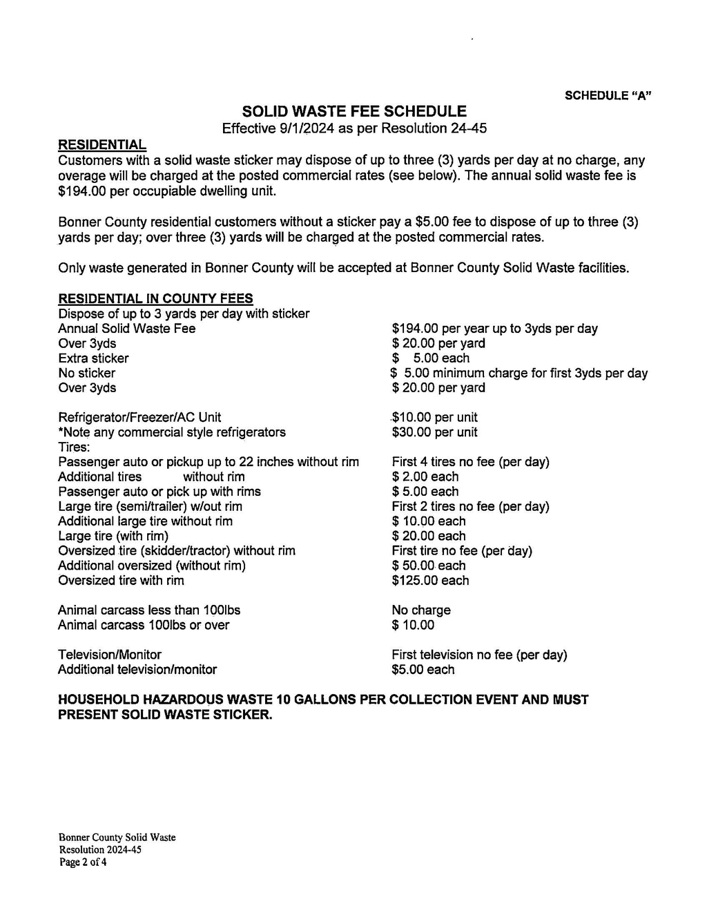 Bonner County Idaho Official Website - Fees